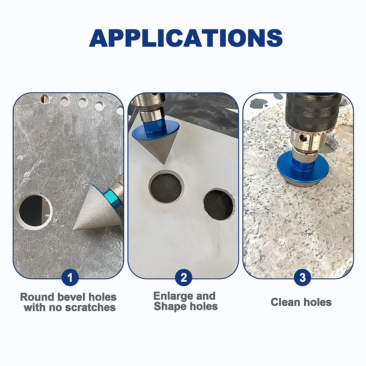 2pcs Diamond Beveling Chamfer Bit,BRSCHNITT 2 Inch (50mm) Diamond Finger Milling Bits with 5/8-11 Thread for enlarging, polishing and Bevelling The exsit Holes