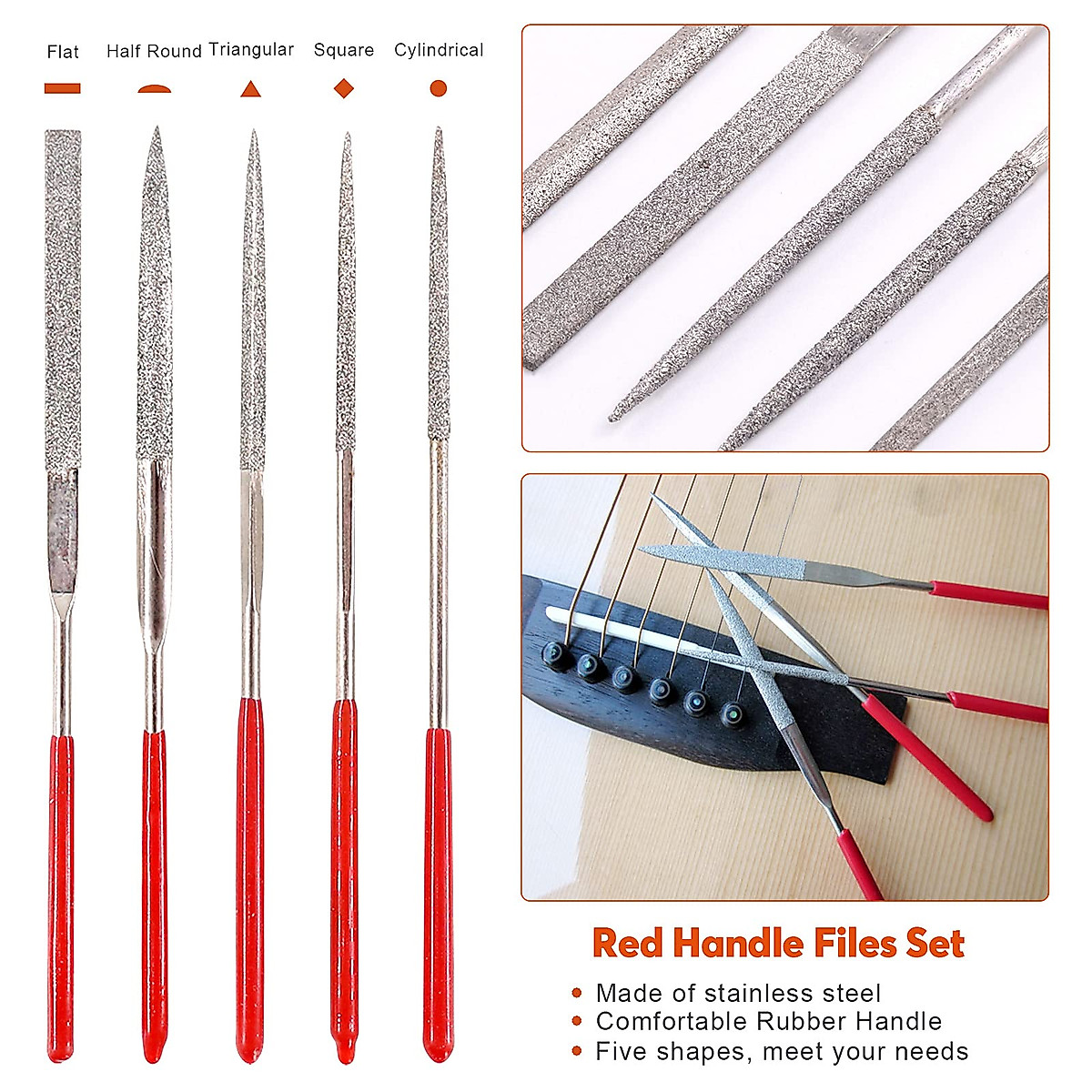 Tanstic 12Pcs Premium Guitar Luthier Tool Set Includes Fret Leveling Beam, 5Pcs Grinding File, Guitar Fret Crowning Luthier File, Fingerboard Guards and Cleaning Cloth for Guitar Bass Setup