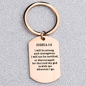 BEKECH Joshua 1:9 Bible Verse Keychain I Will Be Strong And Courageous Dog Tag Keychain Religious Jewelry Christian Keyring Gift (rose gold)