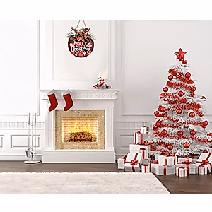 NAZADU Merry Christmas Sign Christmas Red Buffalo Plaid Welcome Sign For Front Door Christmas Decoration Hanging Farmhouse Porch Christmas Outdoor Christmas Decor Round Wood Sign,Red,12 inches