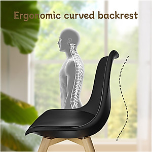 KR EVERKIND Modern Dining Room Chair Set of 4, Mid Century Modern Shell Chair with Beech Wood Legs and Soft Padded, DSW Upholstered Side Chair for Kitchen, Dining, Bedroom, Living Room, Black