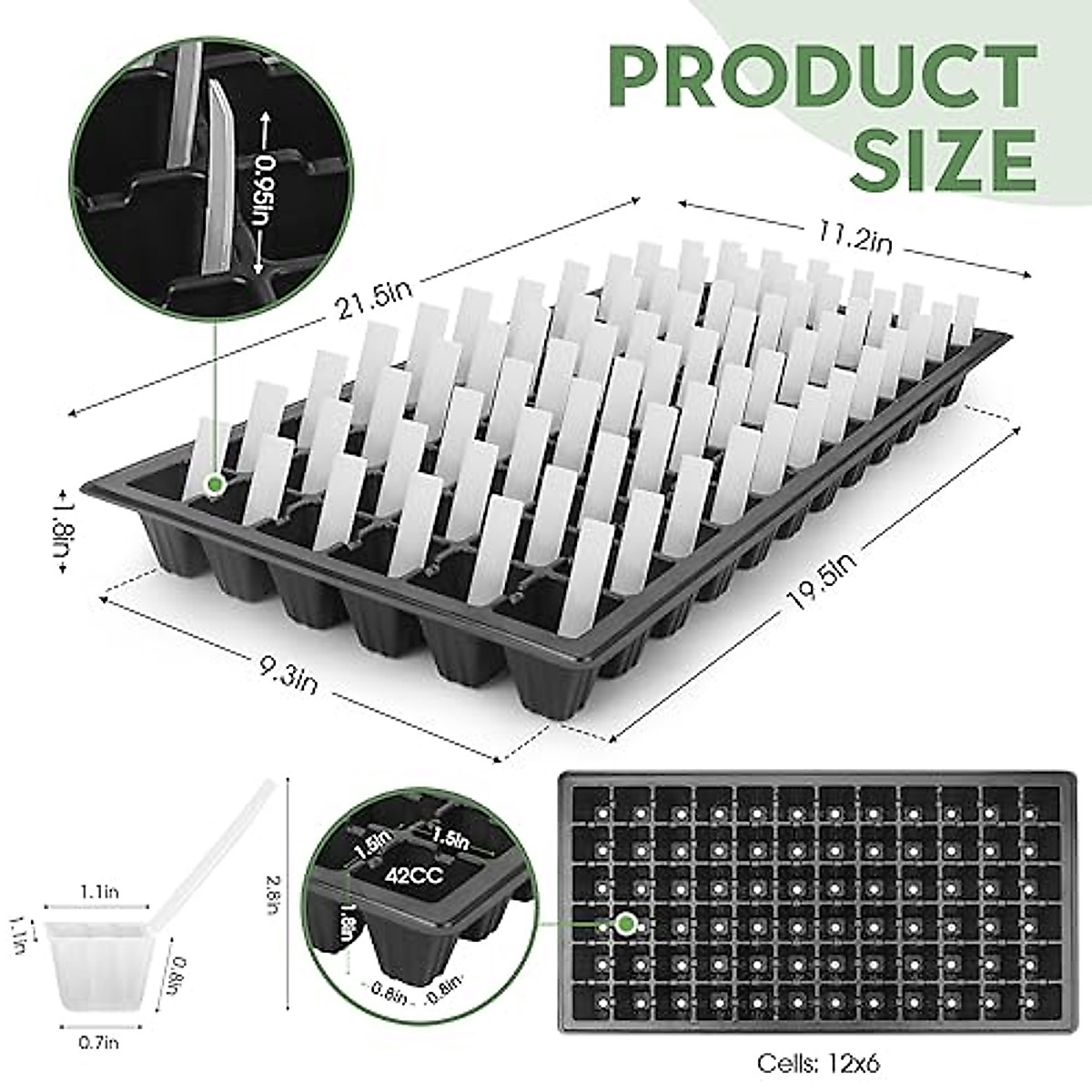 DUALCROWN-5 Pack Plant Seedling Trays kit,1020 Plant Germination Trays with 360pcs Seedling Puller Reusable. Gardening Seed Germination+Seed Starter Planting for Indoor Plant Germination.