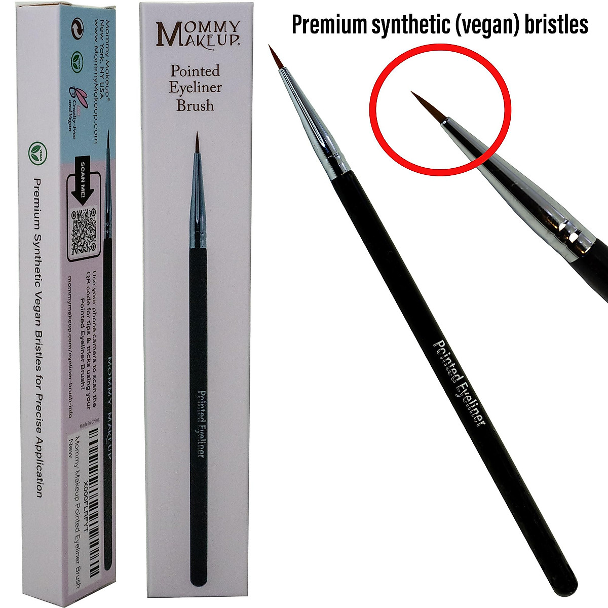 Pointed Eyeliner Brush - Ultra Fine Premium Synthetic Vegan Bristles - Precision Gel Eye Liner Brush for Makeup Artist-Quality Results, Cruelty Free by Mommy Makeup