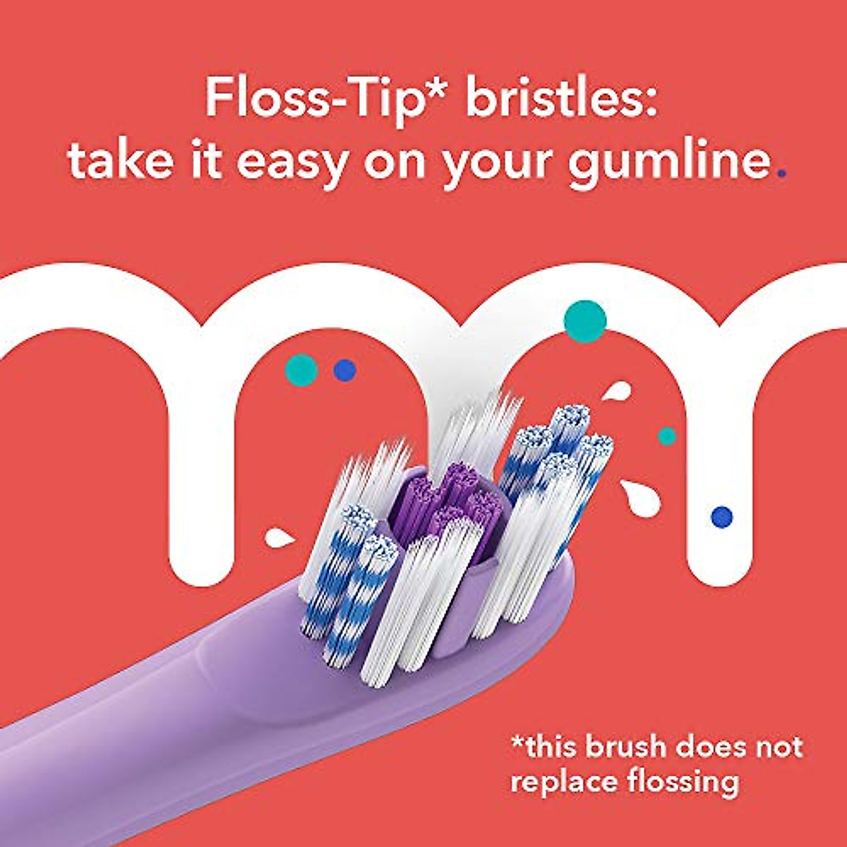 hum Replacement Heads, hum Toothbrush Heads with Floss Tip Bristles for Smart Toothbrush, Purple, 2 Pack