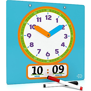 Scribbledo Writable Dry Erase Learning Clock for Kids Write & Wipe Demonstration Clock for Kids Learning to Tell Time Classrooms and Homeschool Supplies