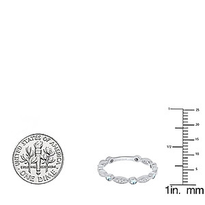 Dazzlingrock Collection Alternating Round Aquamarine & White Diamond 7 Stone Stackable Wedding Band Ring for Women in 14K White Gold, Size 8.5