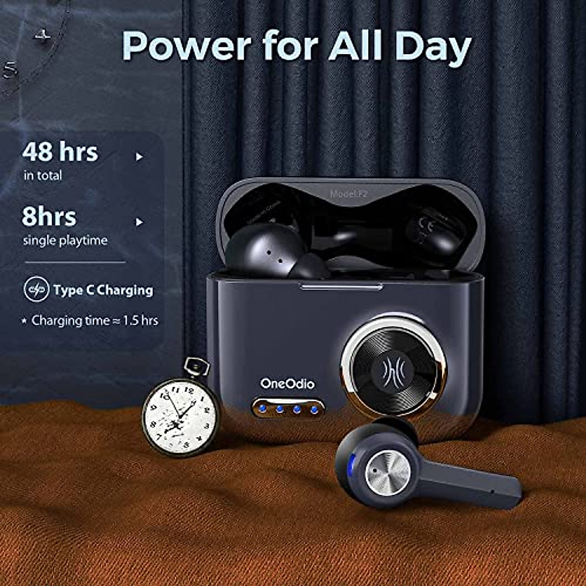 OneOdio True Wireless Earbuds, F2 Wireless Headphones,10mm Drivers with Deep Bass, 48H Playtime, Tiny Size Wireless Earbuds for Commute, Work, Workout, Running Grey