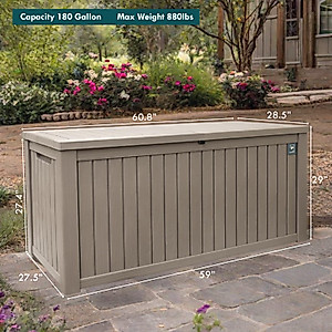 Plainsity 180 Gallon Outdoor Storage Box, Durable Deck Boxes Outdoor Waterproof, Resin Waterproof Deck Box for Patio Furniture Outdoor Cushions Garden Tools and Pool Storage (Light Brown)