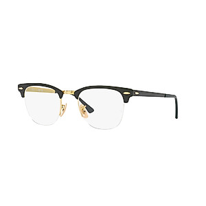Ray-Ban RX3716VM Clubmaster Metal Square Prescription Eyewear Frames, Green on Gold/Demo Lens, 50 mm