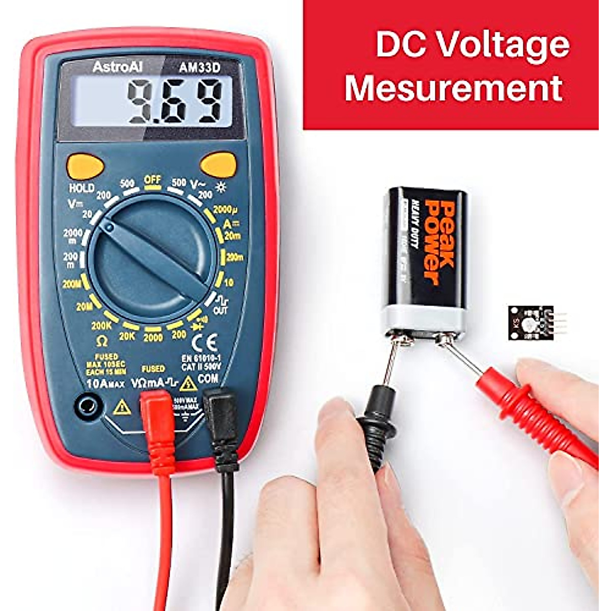AstroAI Multimeter Tester 2000 Counts Digital Multimeter with DC AC Voltmeter and Ohm Volt Amp Meter ; Measures Voltage, Current, Resistance; Tests Live Wire, Continuity