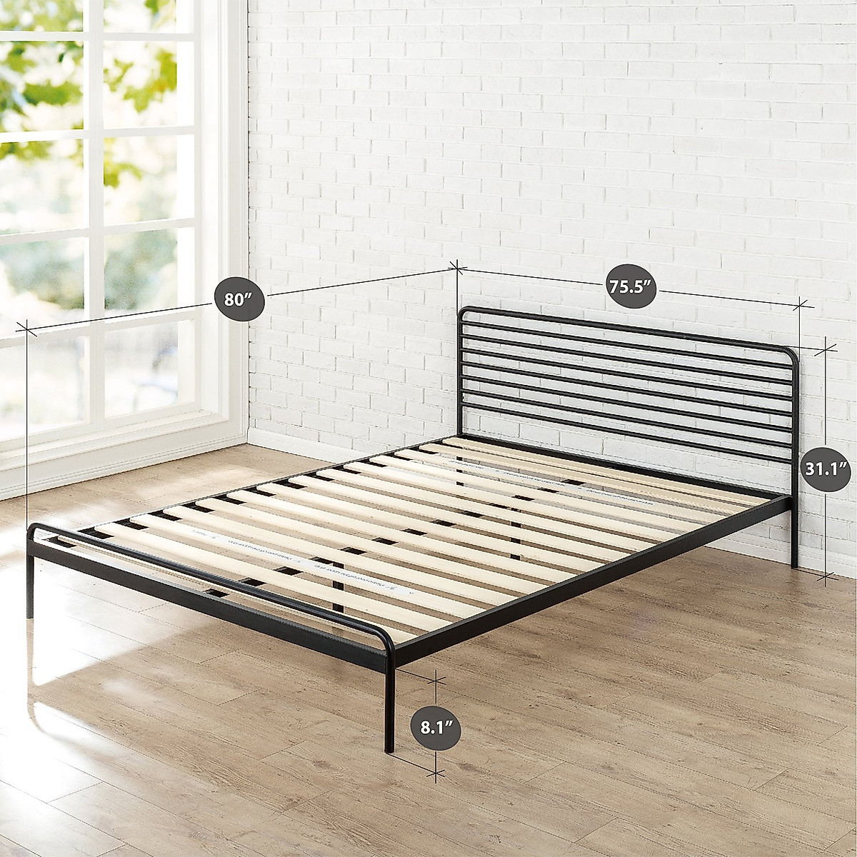 ZINUS Tom Metal Platform Bed Frame Mattress Foundation, No Box Spring Needed, Wood Slat Support. Design Award Winner, King, Black