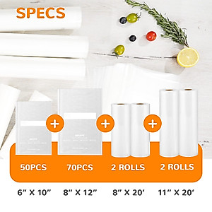 All-in-One Variety Pack Vacuum Sealer Bags & Rolls – 50x 6''x10'', 70x 8''x12'', 2 Rolls 11''x20', 2 Rolls 8''x20' – Premium Commercial-Grade for Food Storage, Meal Prep, & Sous Vide, Wevac