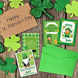Zonon 24 Pieces St Patrick's Day Card with Envelope Green Shamrock Irish St Patrick's Day Cards Assorted Greeting Cards for Home