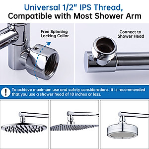 G-Promise Shower Head Extension Arm Solid Brass Adjustable Extender with Lock Joint, Standard 1/2", Rise or Lower Rainfall and Fixed Shower Head, 13" Height/Angle Adjustable Extension Arm Attachment