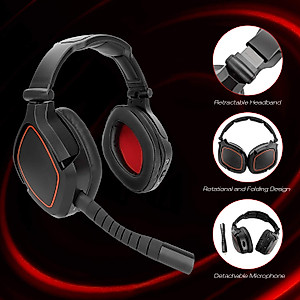 HUHD Wireless Gaming Headphones for Nintendo Switch, PS4, PS5, PC, Computer, USB Wireless Gaming Headset Headphones with Microphone Over Ear, Black