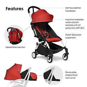 BABYZEN YOYO2 Stroller & 0+ Newborn Pack - Includes White Frame, Red 6+ Color Pack & Red 0+ Newborn Pack - Suitable for Children Up to 48.5 Pounds