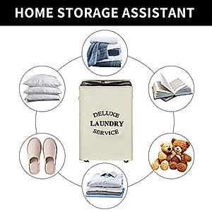 ZERO JET LAG 90L Large Slim Rolling On Wheels Laundry Hamper Basket Tall Dirty Clothes Hamper Clothes Storage Basket Standable Corner Handy Bin Hamper Basket 12x16x26" (Beige)