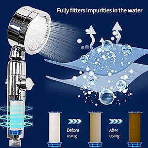High Pressure Shower Head,360° Rotating Shower Head Holder 3 Settings with ON/OFF Switch,Drill-Free base,3 shower filters with 78" Stainless Hose shower head with handheld