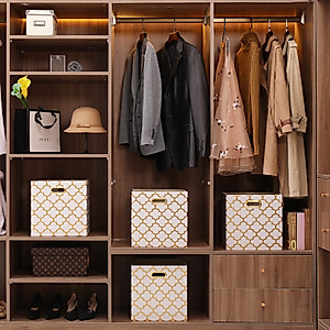 Fboxac Cube Storage Bins 13×13 Fabric Foldable Box with Handles, Collapsible Organization Basket Set of 4 Large Capacity Drawer for Closet Shelf Cabinet Bookcase Bedroom, Halloween Lantern White Gold