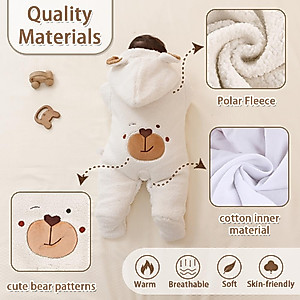 XIFAMNIY Newborn Fleece Footie Jumpsuit Hooded Warm Thicken Winter Outwear Snowsuit for Baby Girls and Boys