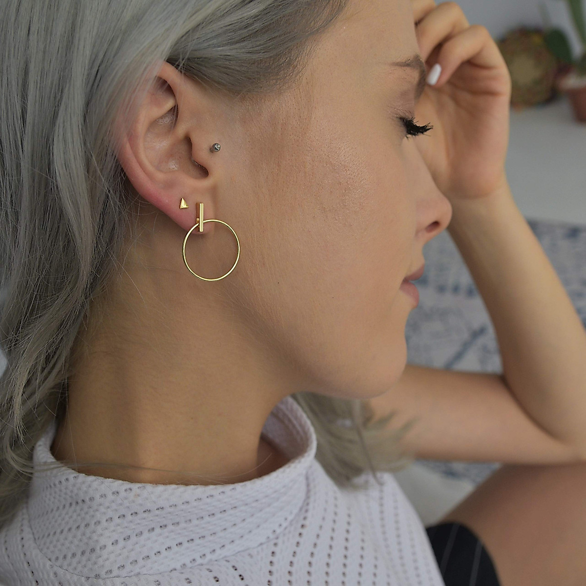Circle & Bar Front Hoop Earrings | 18k Gold Plated Hypoallergenic Brass
