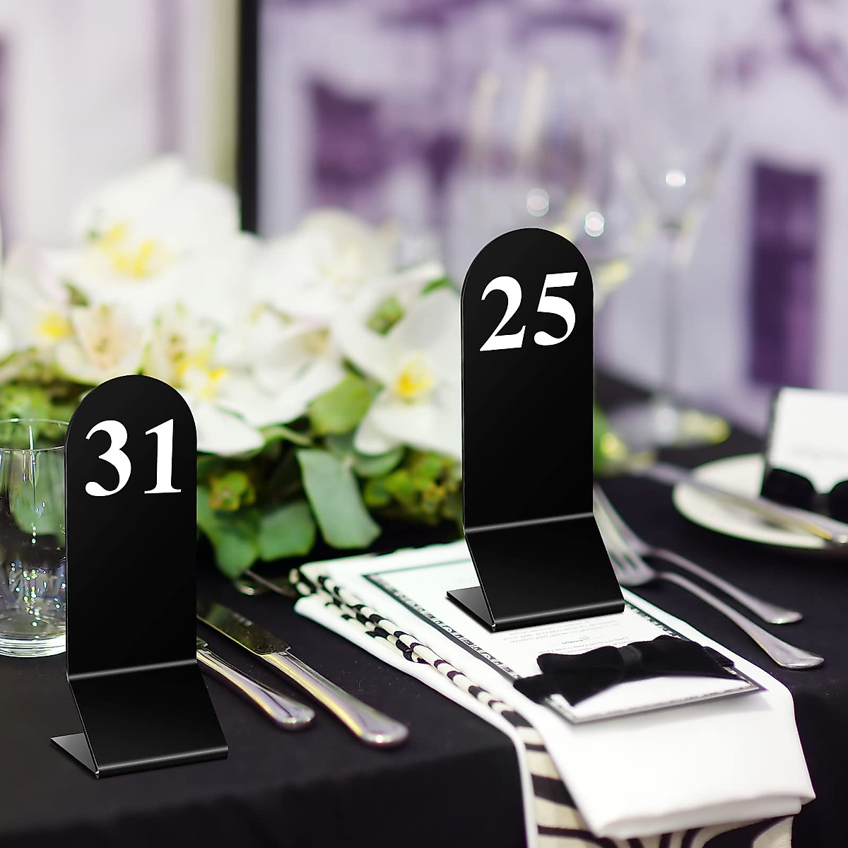 Remerry 50 Pcs Table Numbers 1-50 Acrylic Double Sided Number Cards Acrylic Tent Table Numbers Table Number Holders Tent Table Numbers Cards Wedding Table Number for Restaurant, 2.36 x 6.3 Inch(Black)