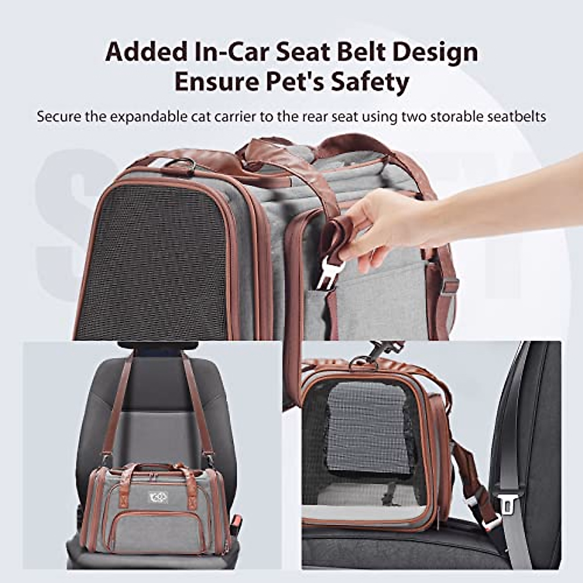 Expandable Cat Carrier, Pet Carrier Airline Approved 2 Sides Expandable Pet Carrier with Removable Fleece Pad, Large Cat Carrier TSA Approved Pet Carrier for Cats Dogs and Small Animals - Grey