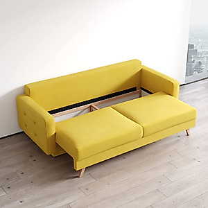 MEBLE FURNITURE & RUGS Vegas Futon Sofa Bed, Queen Sleeper with Storage, Yellow