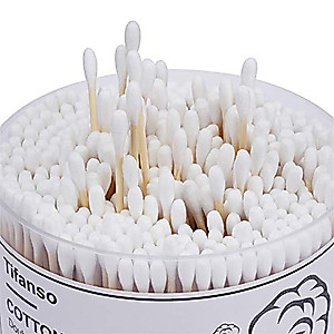 tifanso 500 Count Cotton Swabs, Natural Double Round Cotton Tip Cotton Buds with Strong Wooden Sticks for Ears, Cruelty-Free Ear Swabs, Wooden Cotton Sticks with Storage Box