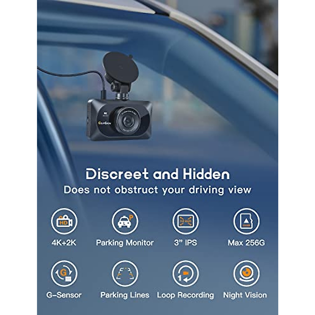 4K Dual Dash Cam Front 4K and Rear 2K Car Dash Camera for Cars 64GB Card Included GILAYGROW 3" IPS Dashboard Camera Recorder with Card Reader, Super Night Vision, 170°Wide Angle