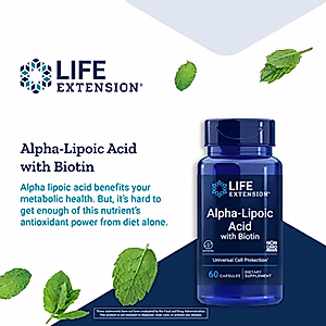 Life Extension Alpha-Lipoic Acid with Biotin - Alpha-Lipoic Acid Supplement Formula for Liver & Nerve Health and Cell Protection Support With Vitamin B- Gluten-Free, Non-GMO - 60 Capsules