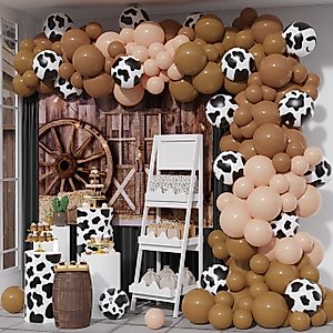 Cow Balloons Garland Arch Kit with Neutral Brown Blush Various Sizes Balloon for CowBoy CowGirl Themed Party Baby Shower Farm Birthday Party Decorations