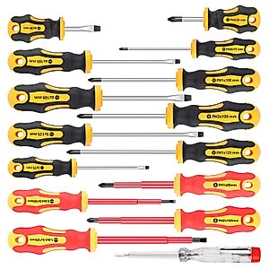 Amartisan 15-Piece Magnetic Screwdrivers Set, 5 Phillips Slotted Tips and Insulated Screwdriver Set (1000V)，Professional Cushion Grip