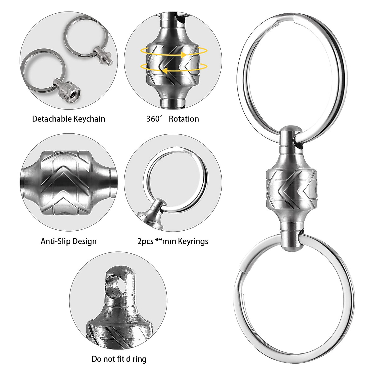 JEINAPA 316L Stainless Steel Quick Release Keychain, Pull Apart Detachable Double-End Swivel Keychain Heavy Duty Car Key Holder with 2 Key Rings (Tire-Shape)