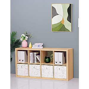 MYTHAUS Storage Cubes Fabric Bins - Foldable Cube Storage Bin,Closet Organizer with Decorative Knob,Dual Handles Storage Basket,13 Inch for Nursery/Home Office/Closet 4 Pack(White Marble)