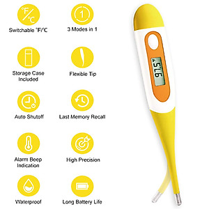 Digital Oral Thermometer for Adults Baby Infant Thermometer,Easy@Home Medical Thermometer,Basal Body Temperature Thermometer for Rectal Mouth Underarm with Fever Alarm EMT-021-Yellow