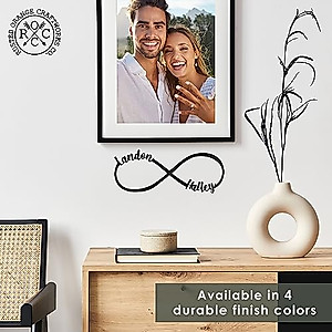 ROCC RUSTED ORANGE CRAFTWORKS CO. Wall Decor - Steel Infinity Sign - Personalized with Names - Wall hanging with couples or single names-Eternity symbol for anniversary and wedding-heart