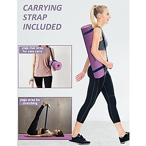 innhom Women 1/3 inch Thick Yoga Mat for Men Exercise Mat Workout Mat for Yoga Pilates Home Gym Non Slip with Carrying Strap, Dark Purple/Pink