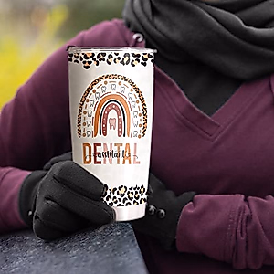 HOMISBES Dental Assistant Gifts for Women - Stainless Steel Leopard Nutrition Facts Tumbler Cup 20oz for Dental Assistant - Dental Assistant Appreciation Travel Mug