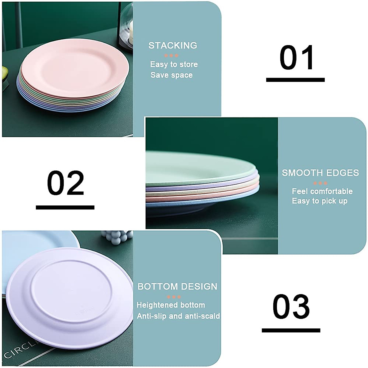 NA 10" 11" Dinner Plates Set of 10, Reusable Wheat Straw Dessert Dishes, Round Pasta Salad Serving Plate, Unbreakable Fiber Dinnerware for Party Steak Pizza (Pink)