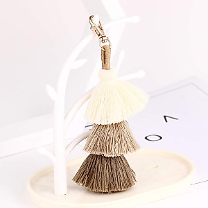 ZOONAI Women Colorful Tassels Charm Keychain Car Keyring Holder Bag Wallet Purse (Beige)