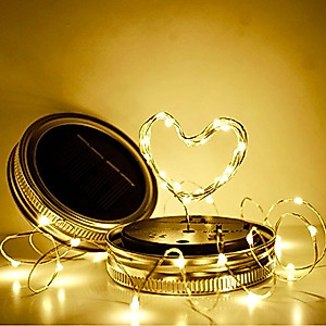 Solar Mason Jar Lid String Lights, 8 Pack 20 Led String Fairy Star Firefly Jar Lids Lights with 8 Hangers Included (Jars Not Included), for Mason Jar Patio Garden Wedding Lantern