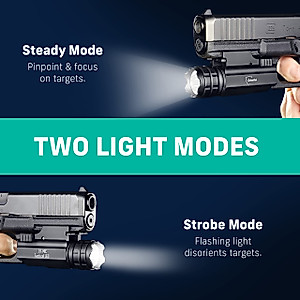 DefendTek Tactical Gun Flashlights - Compact, Rail-Mounted LED Light for Shotgun, Pistol, Rifle and Handgun - Weapon and Gun Accessories - DT-M1C﻿