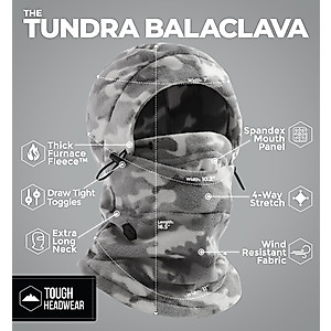 Tough Headwear Fleece Balaclava Ski Mask - Winter Face Mask for Men & Women - Face Cover for Extreme Cold Weather Gear Grey