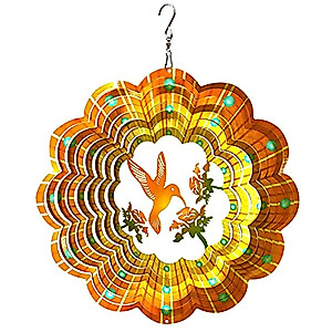 LJlifArt Wind Spinner Hummingbird 12 inches 3D Stainless Steel Mandala Decor Laser Cut Metal Art Geometric Pattern Hanging Wind Spinner Kinetic Yard Art Decorations Indoor/Outdoor Decor