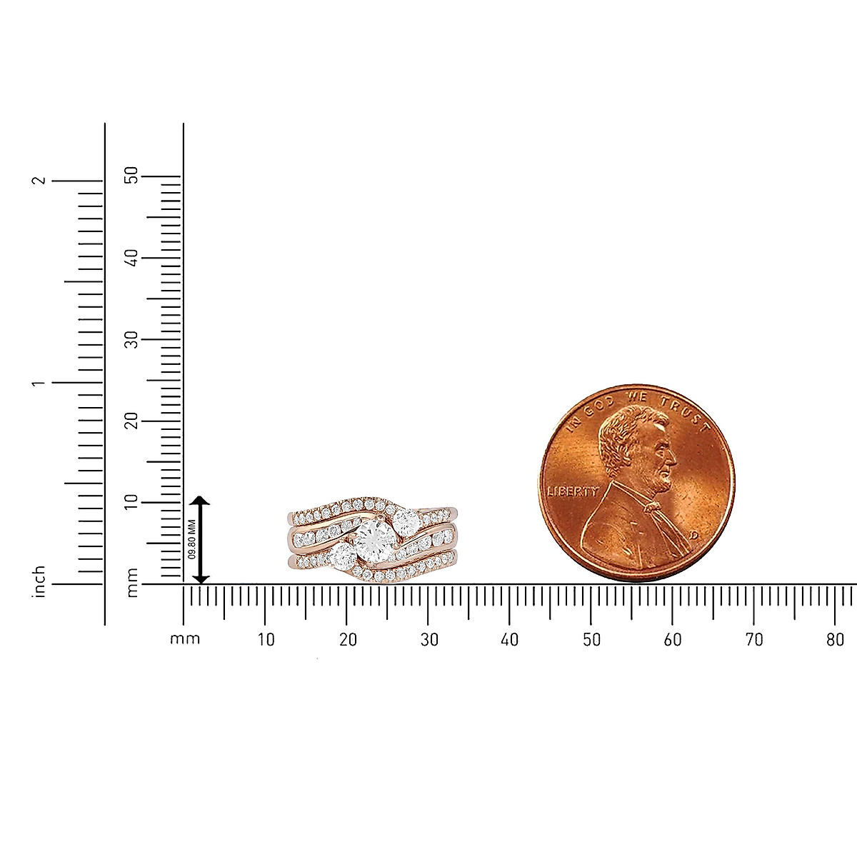 DZON IGI Certified 10K Rose Gold 1 1/4CT TDW Round Cut Diamond Bypass Engagement Ring Set for Women (I-J, I2) (6.5)