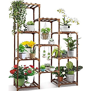 cfmour Plant Stand Indoor Outdoor, 10 Tire Tall Large Wood Plant Shelf Multi Tier Flower Stands,Garden Shelves Wooden Plant Display Holder Rack for Living Room Corner Balcony Office Lawn Patio