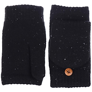 Be Your Own Style BYOS Womens Winter Soft Warm Plush Fleece Lined Convertible Fingerless Marble Speckled Knit Mittens Gloves Glittens W/Thumb Flaps (Black)