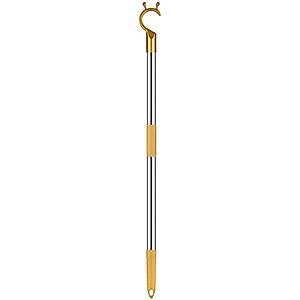 Reach Stick High Place Reaching Pole with Hook 56" Extendable Stainless Steel Reaching Tool Pole for High Place, Top Rod, Closet Shelf