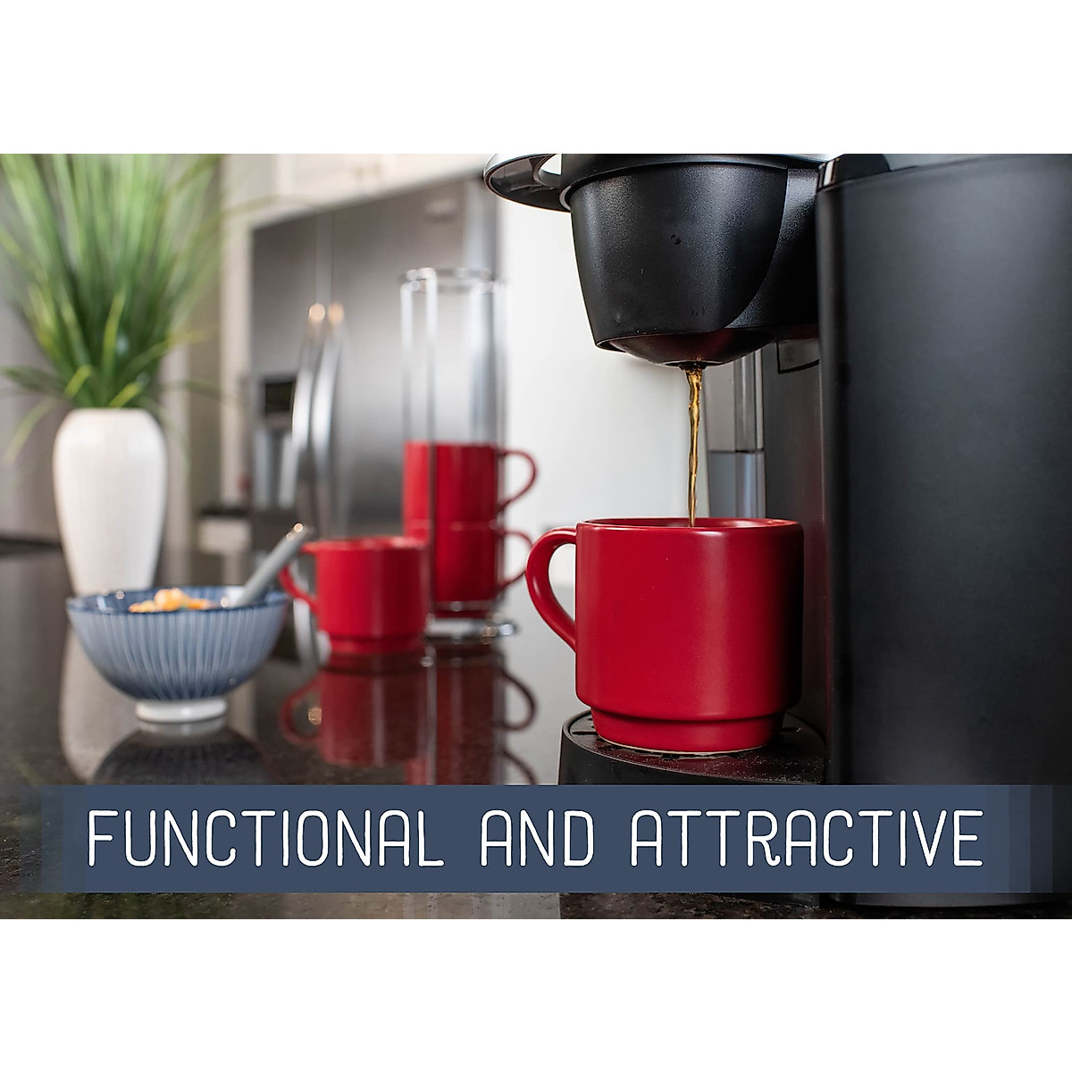 Nat & Jules Stacking Red 14 ounce Ceramic Stoneware Mugs With Stand Set of 4